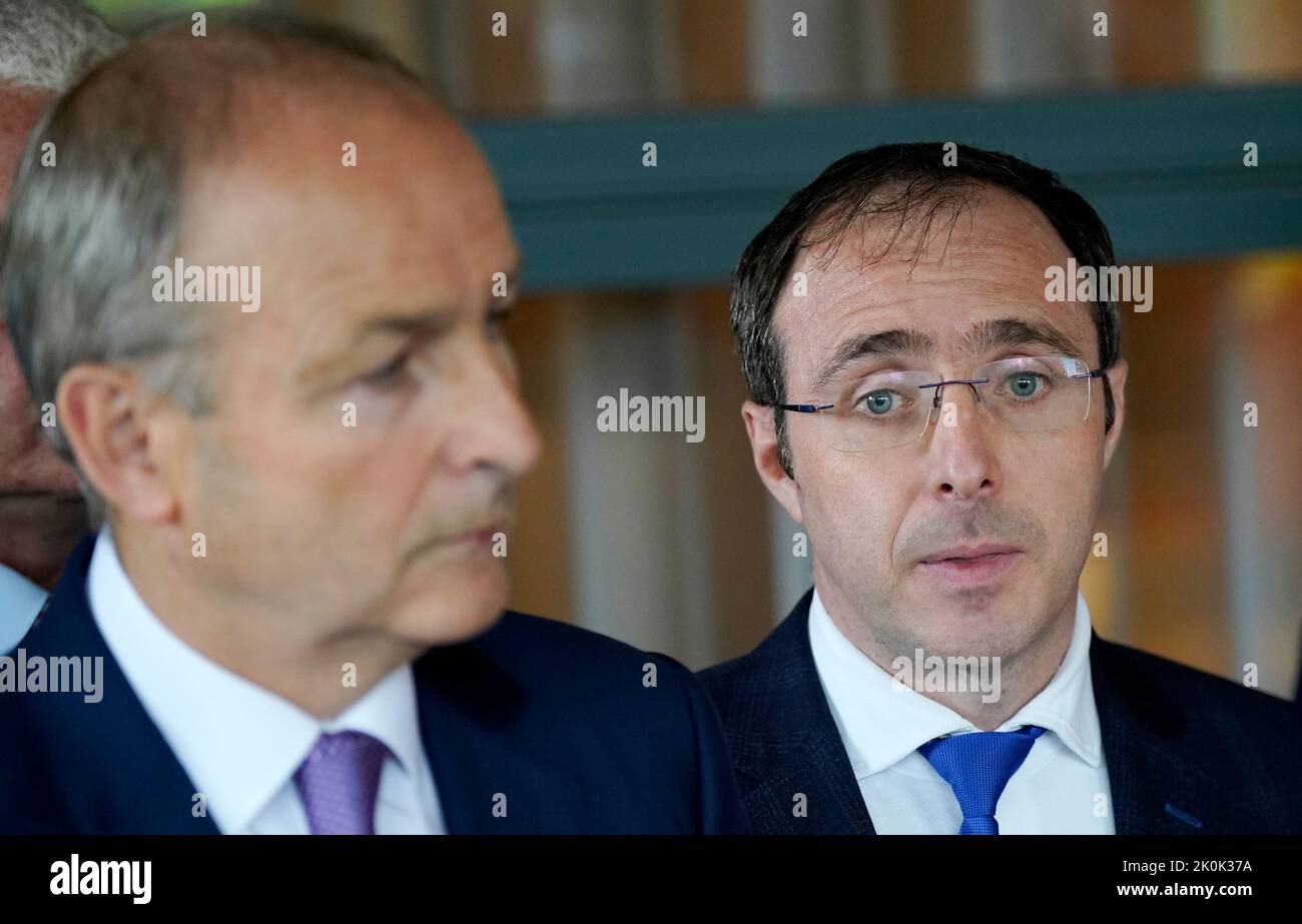 L-R Taoiseach Micheal Martin and TD Robert Troy speaking to the media ...