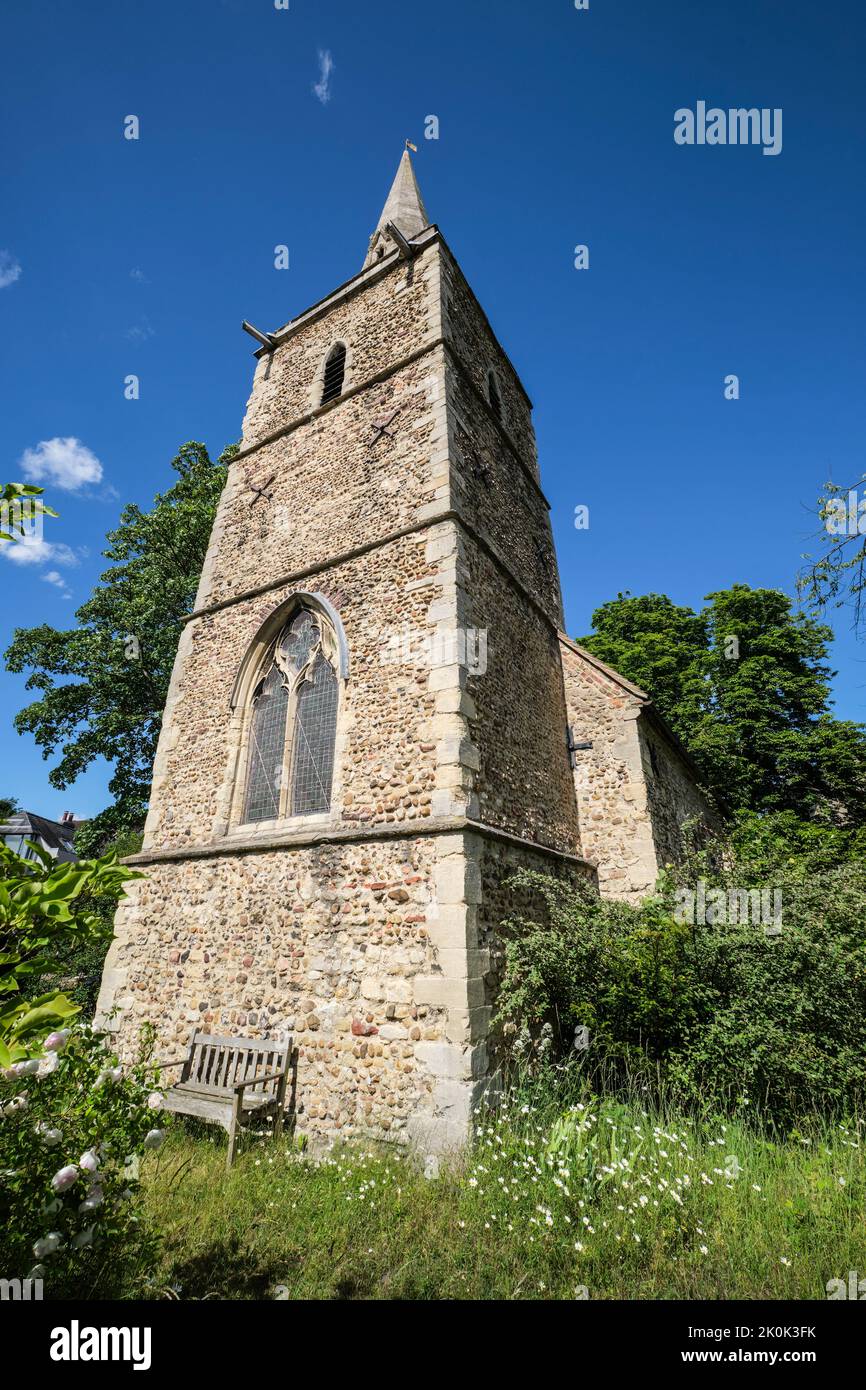 The stone exterior of the small, old, cute, humble, simple Saint Peter ...