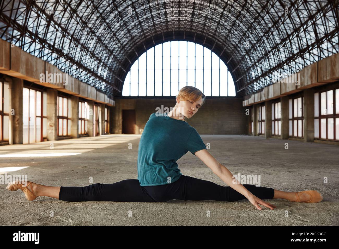 Graceful handsome young ballet dancer in black leotard performing ...