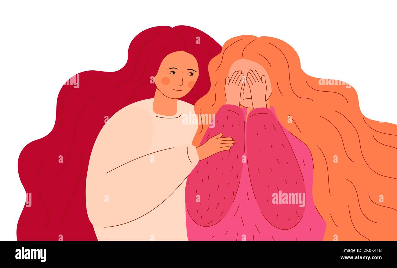 Girl hugs her sister. Psychological and parent support concept vector ...