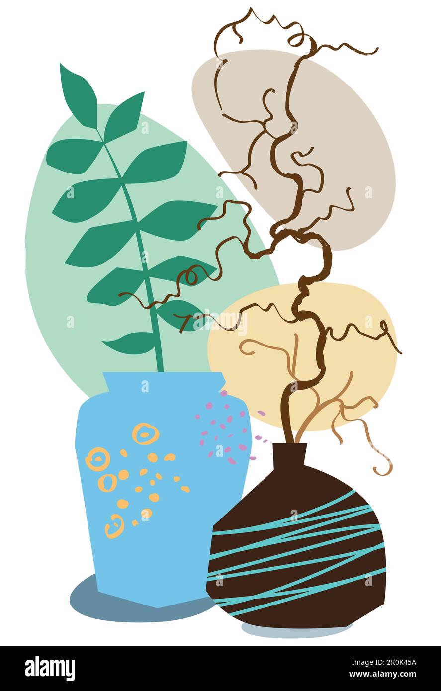Abstract posters with vases. Trendy still life collage with pot, plant ...
