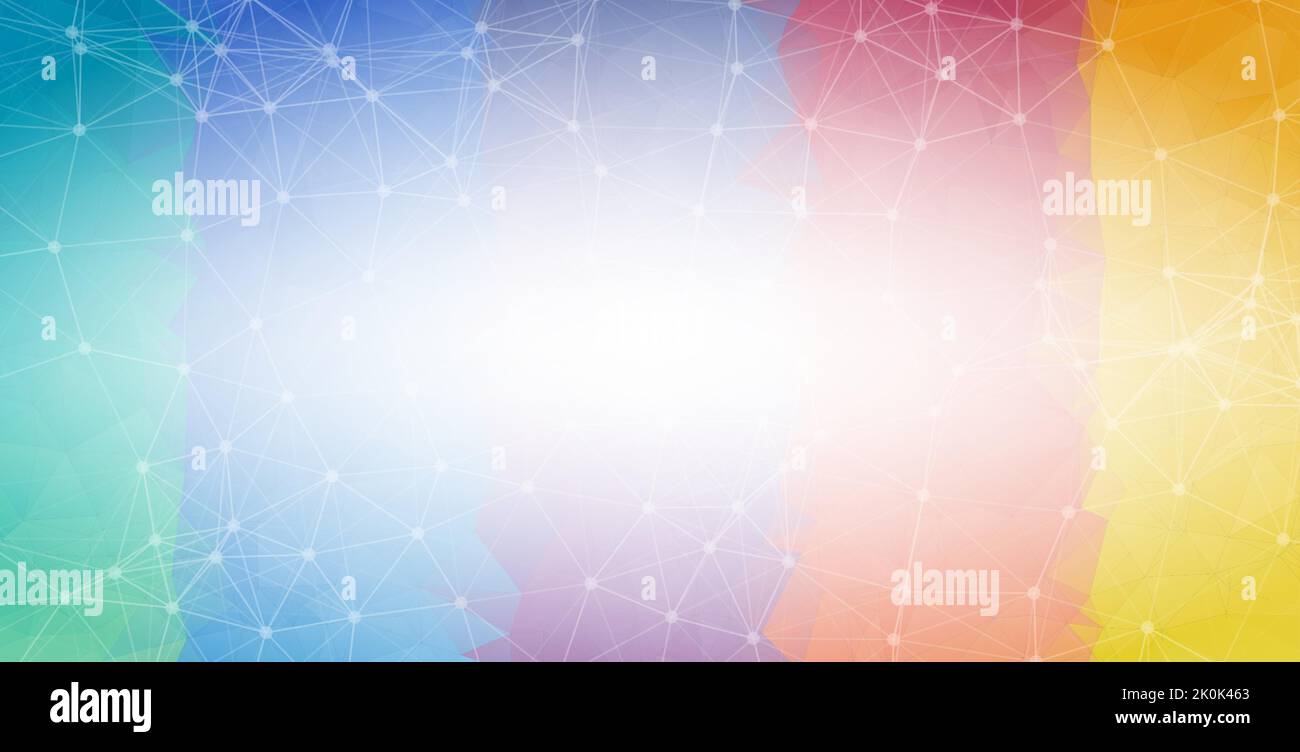 Abstract Rainbow Polygonal Space Background with Connecting Dots and Lines. Connection structure ...