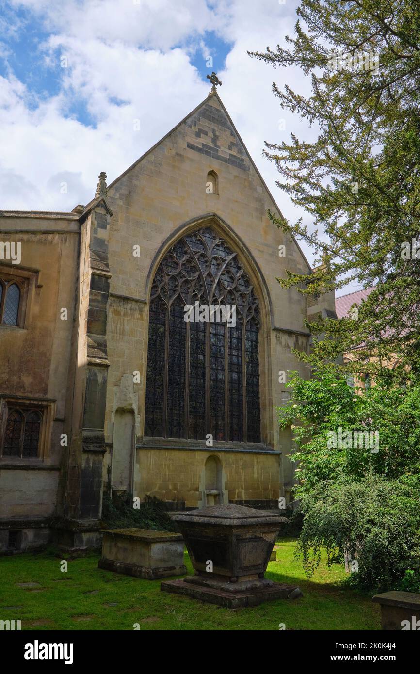The stone Gothic exterior with stained glass of the small Little St ...