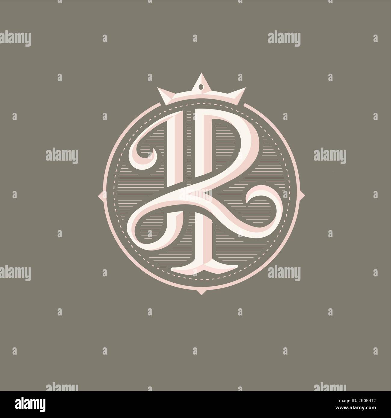 the letter JR with crown and circle frame monogram vintage typography ...