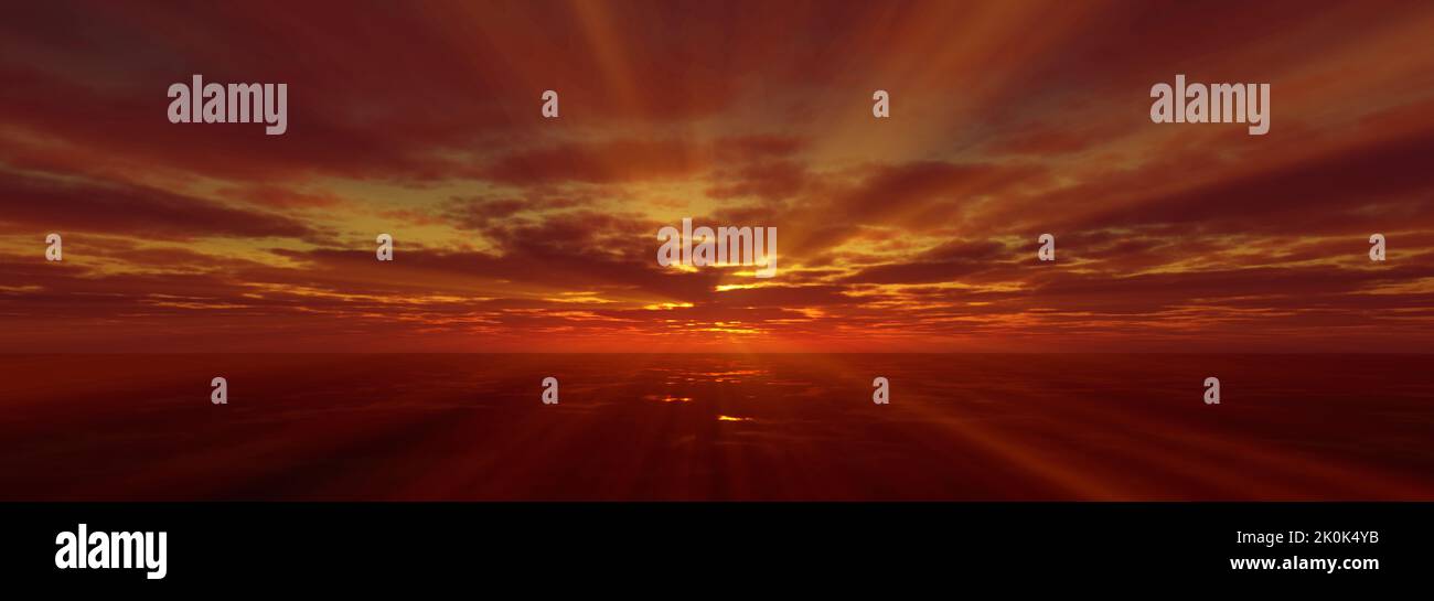 sunset calmly sea sun ray 3d render illustration Stock Photo - Alamy