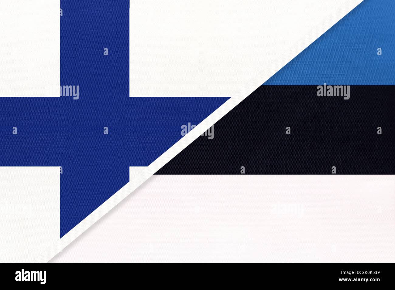 Finland and Estonia, symbol of country. Finnish vs Estonian national flags. Relationship and ...