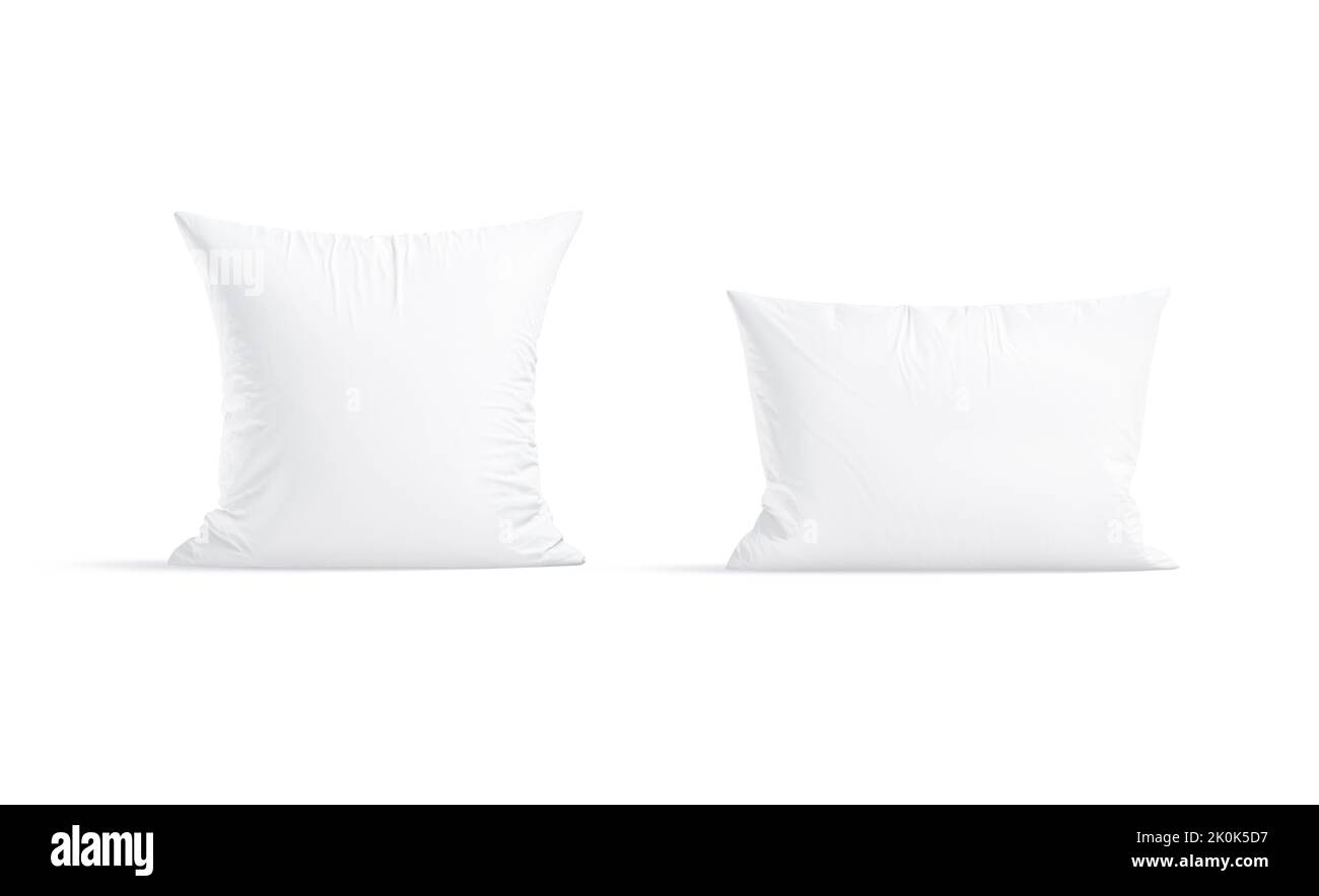Blank white rectangular and square pillow mockup stand, front view ...
