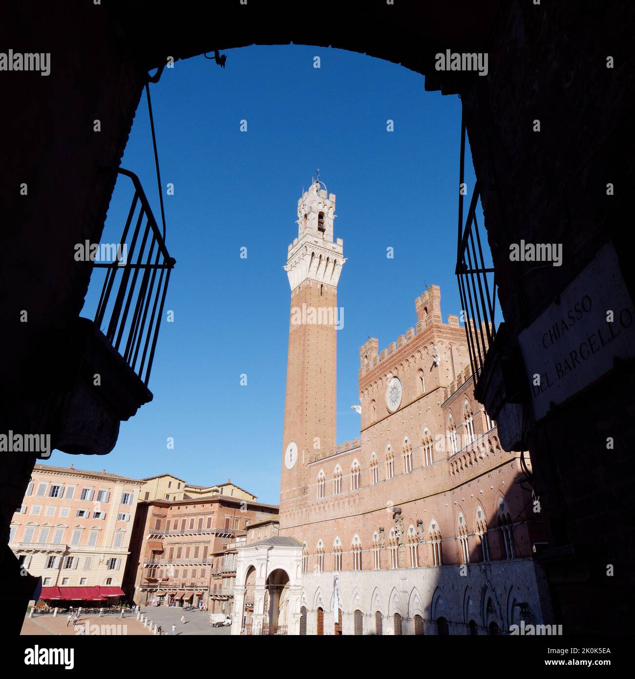 Piazza del Campo, a famous medieval square in the city of Siena ...