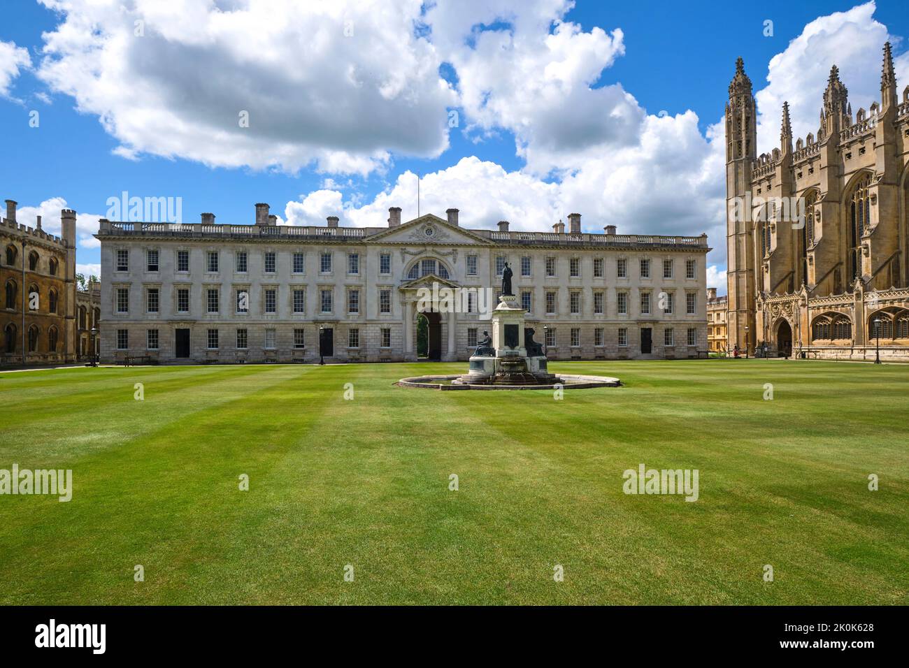 In the central courtyard, quad, a view of the Gibb's building, left and the King's chapel, right ...