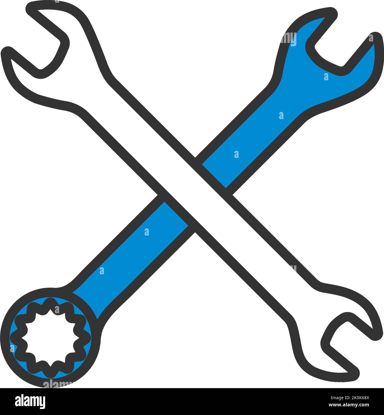 Icon Of Crossed Wrench. Editable Bold Outline With Color Fill Design ...