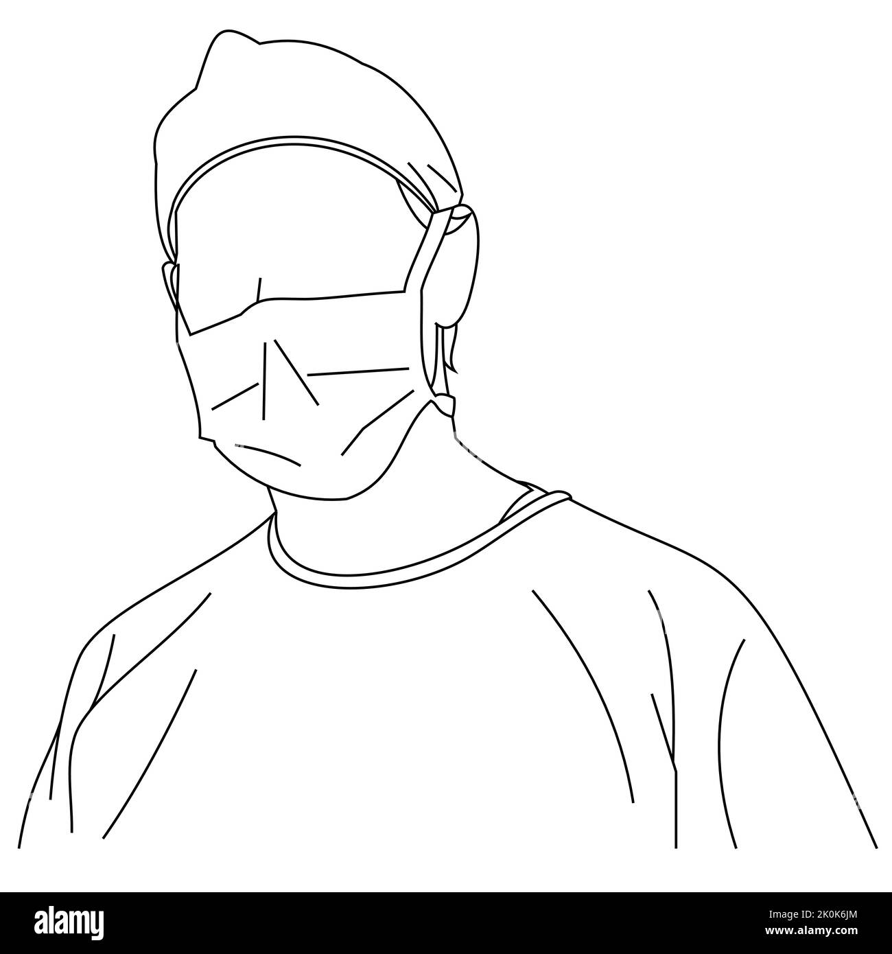 An illustration drawing of a professional doctor wearing surgical face ...