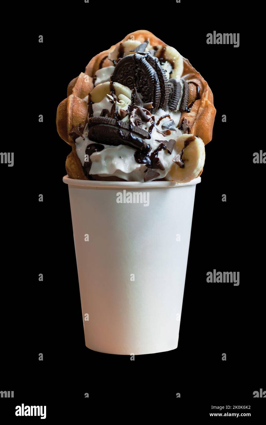 Bubble Waffle with Oreo, Whipped Cream, Ice Cream, Banana And Chocolate ...