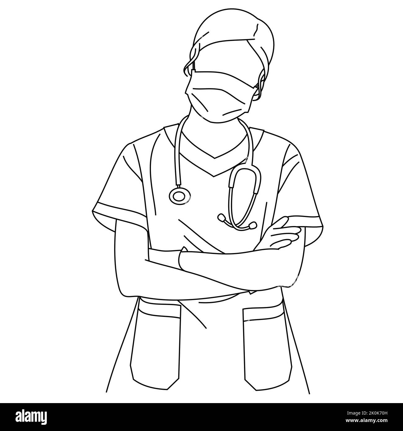 A vector of a nurse figure wearing a face mask over a white background ...