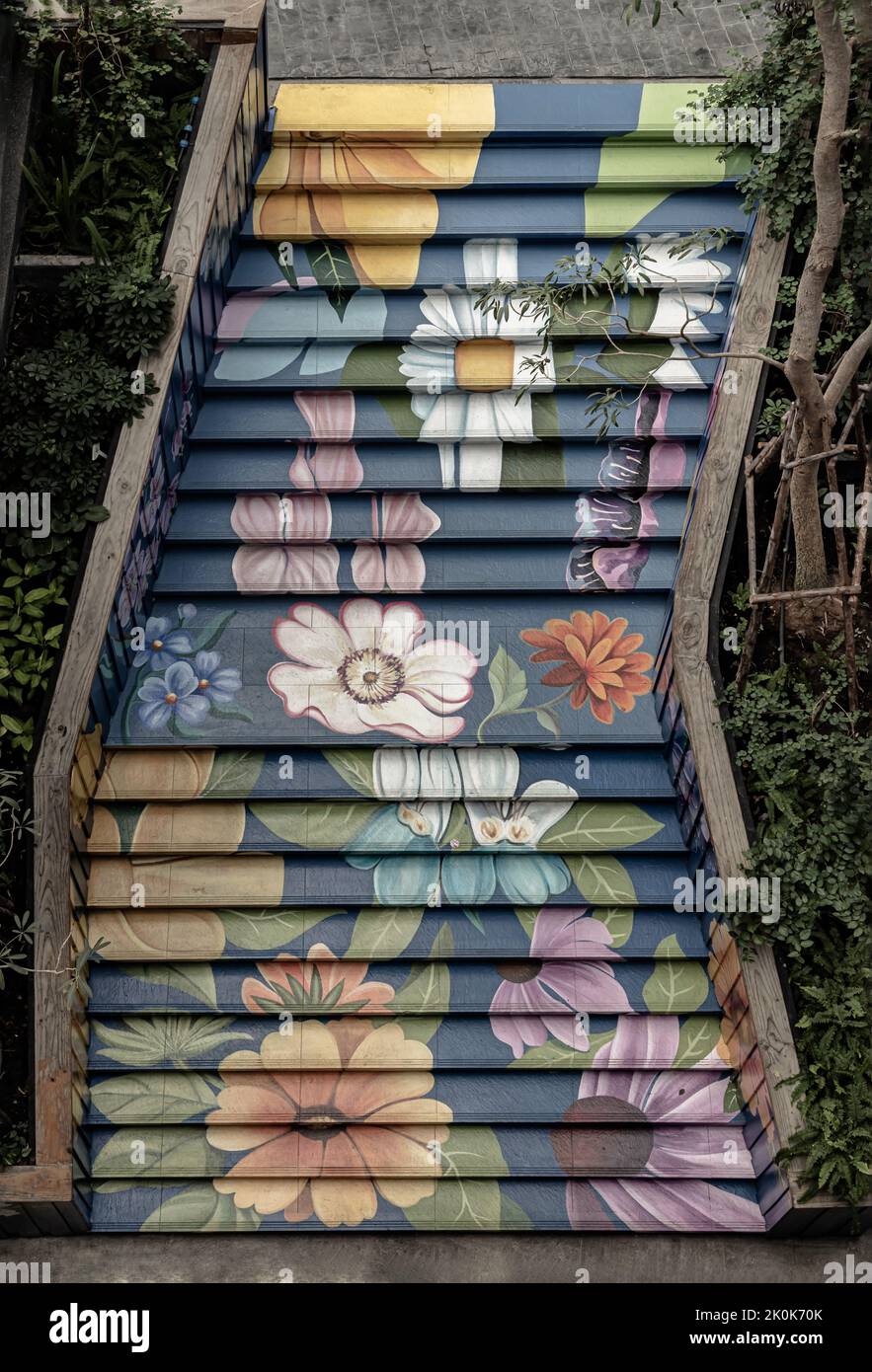 Bangkok, Thailand - Jun 06, 2022 : Upside view of Wooden stair ladder ...