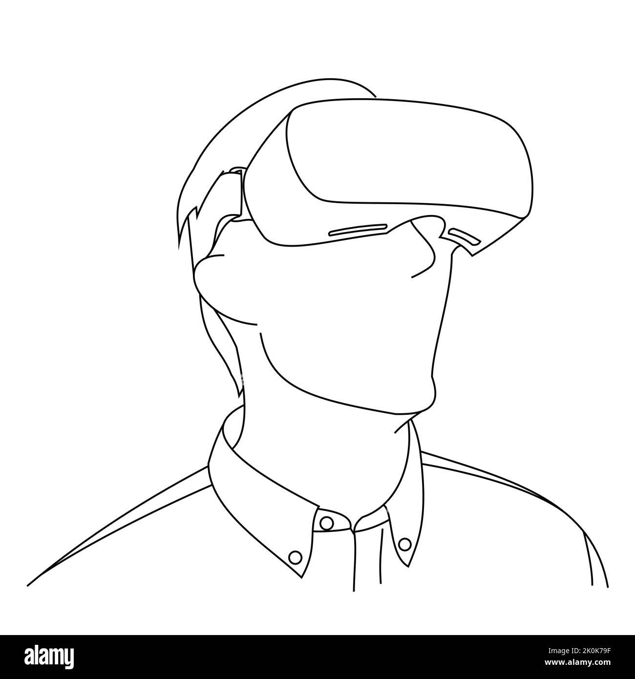 An illustration drawing of a young man using Virtual Reality glasses ...
