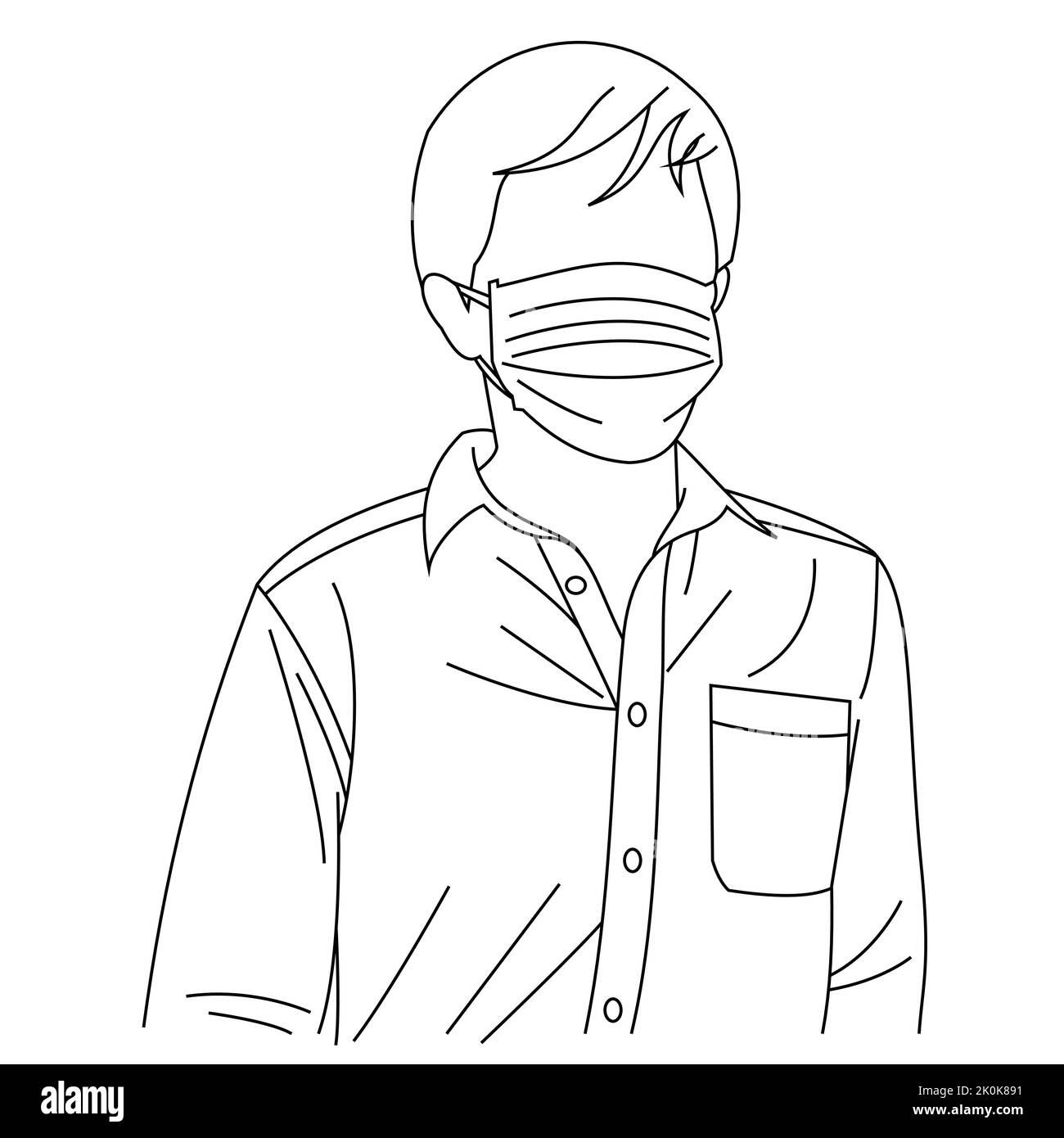 An illustration drawing of a young man sick wearing medical face masks ...