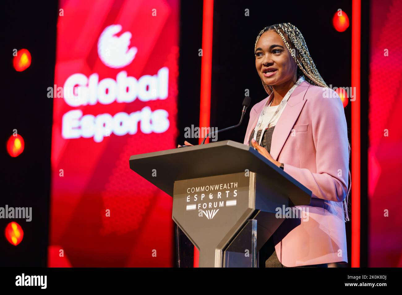 Alice Dearing, Olympian and Gamer gives a speech at The Forum during ...
