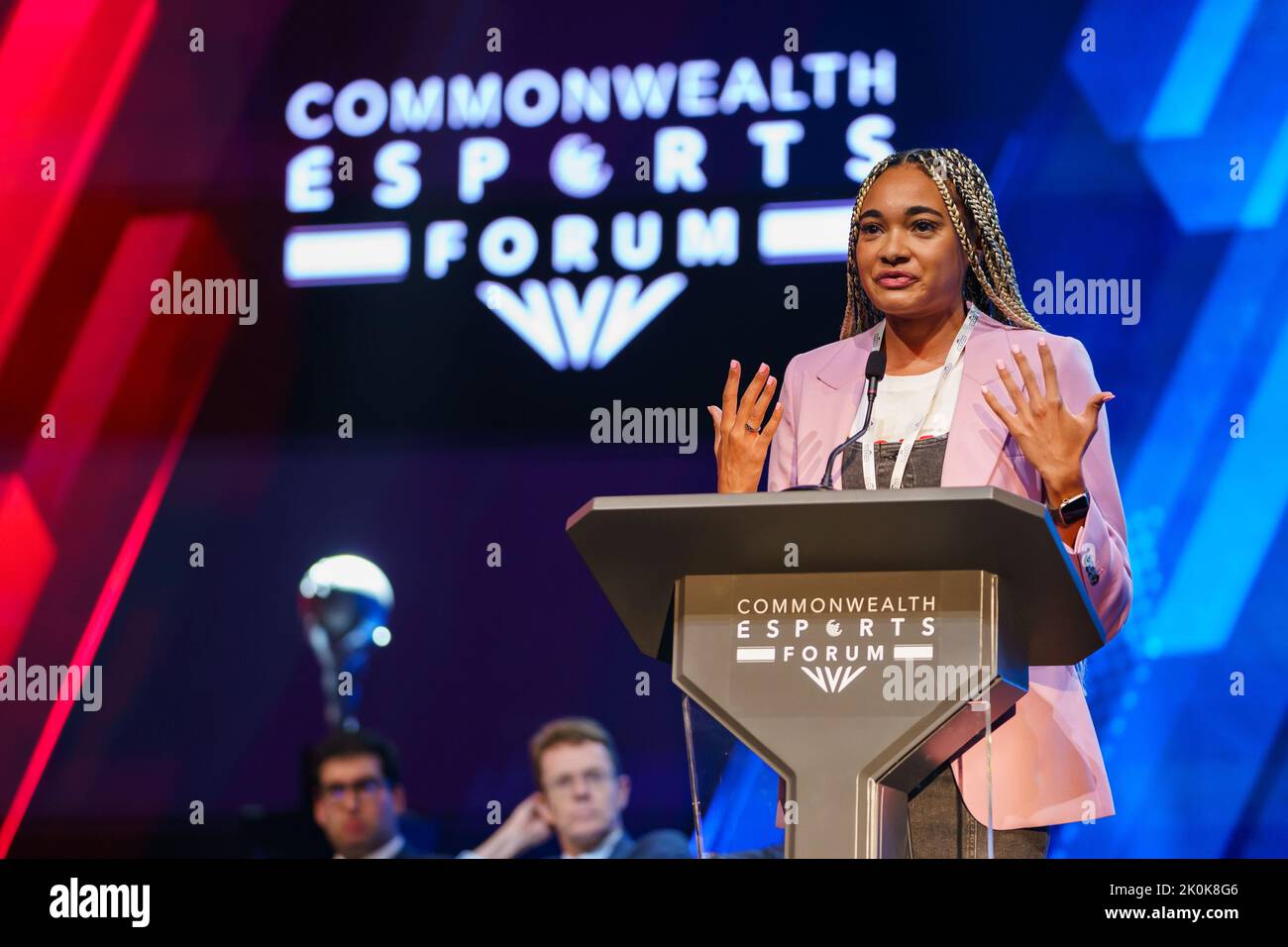 Alice Dearing, Olympian and Gamer gives a speech at The Forum during ...