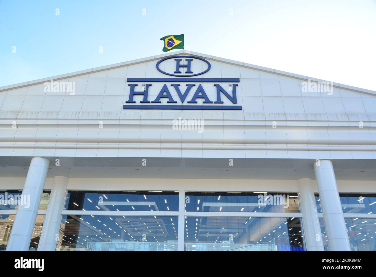 Facade of a department store in Brazil, with internal lights on the ...