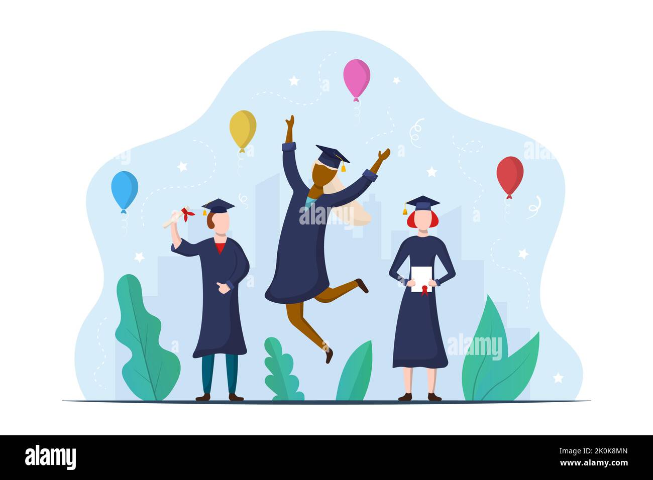 An illustration of a group of students celebrating graduation with ...