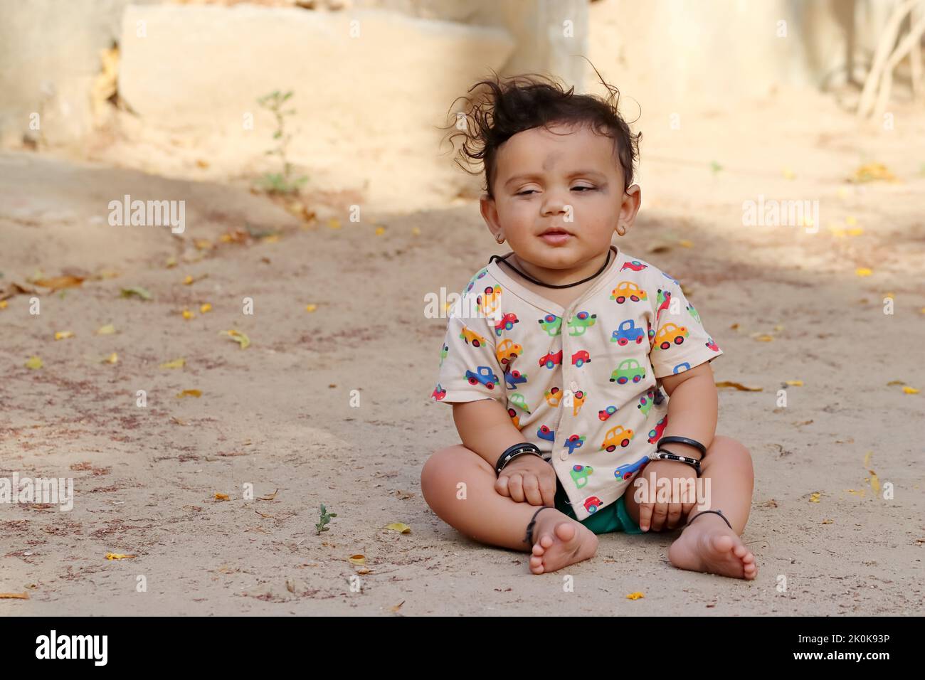 Close-up photo of little Adorable boy sitting on a green grass Pali ...