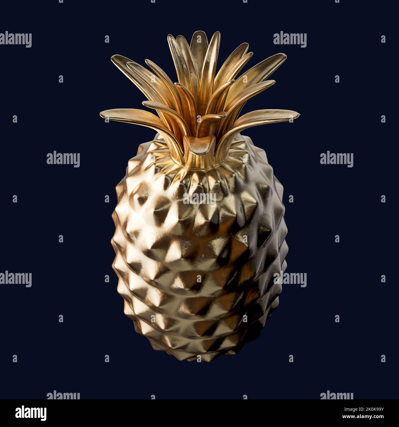 A single pineapple made from solid gold on an isolated background - 3D ...