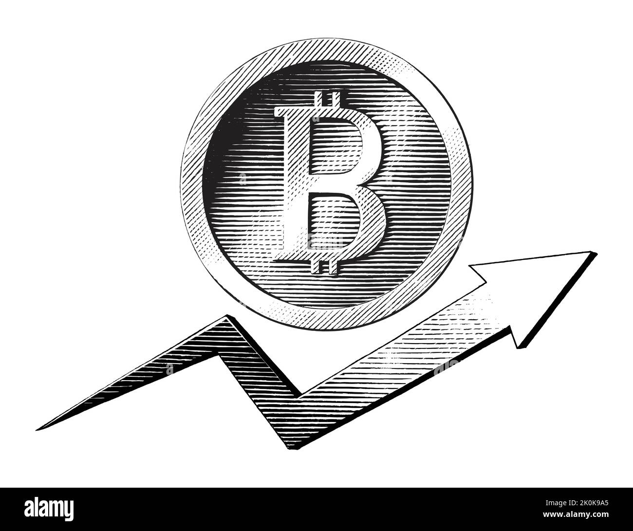 Bitcoin symbol with up trand hand draw vintage engraving style Stock ...