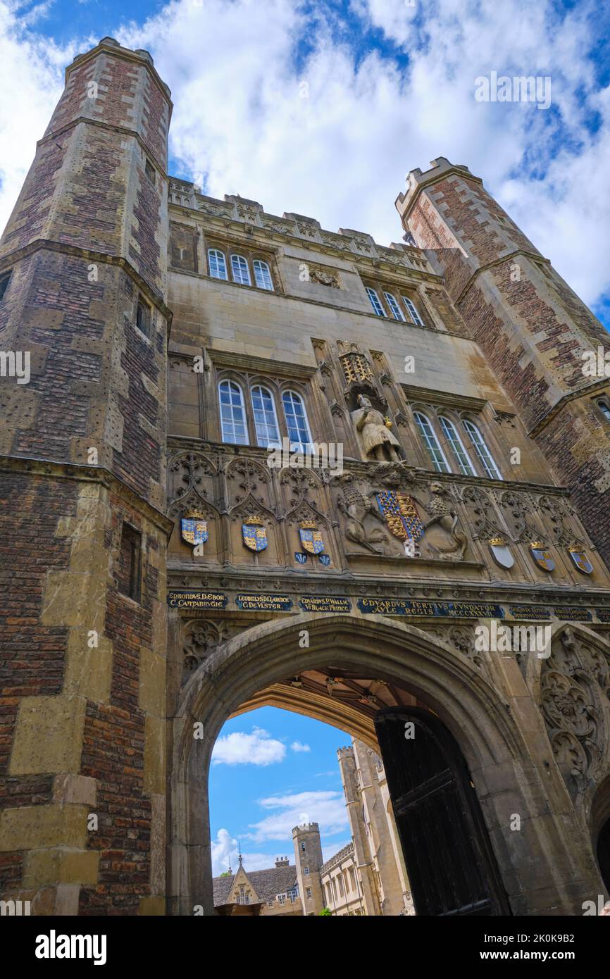 The impressive stone, Gothic entrance gate with sculpture at Trinity ...