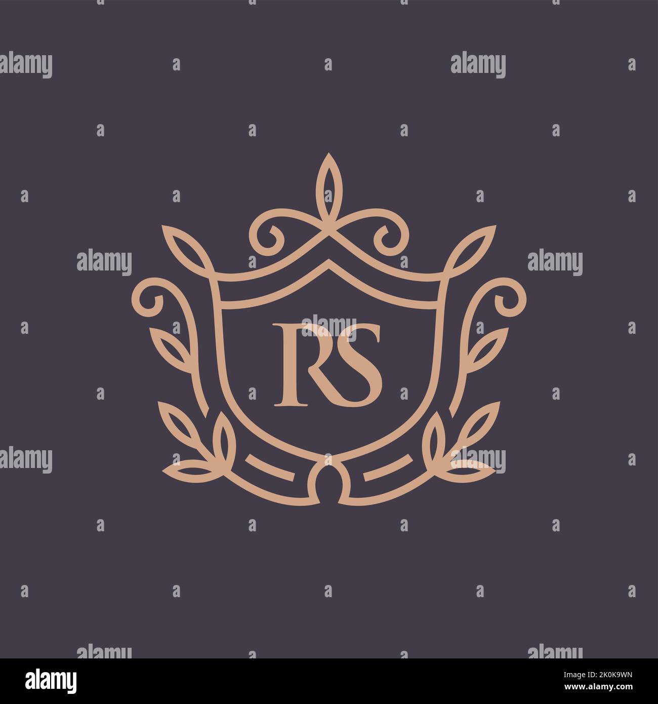 a luxury linear shield with floral monogram letter RS logotype Stock ...
