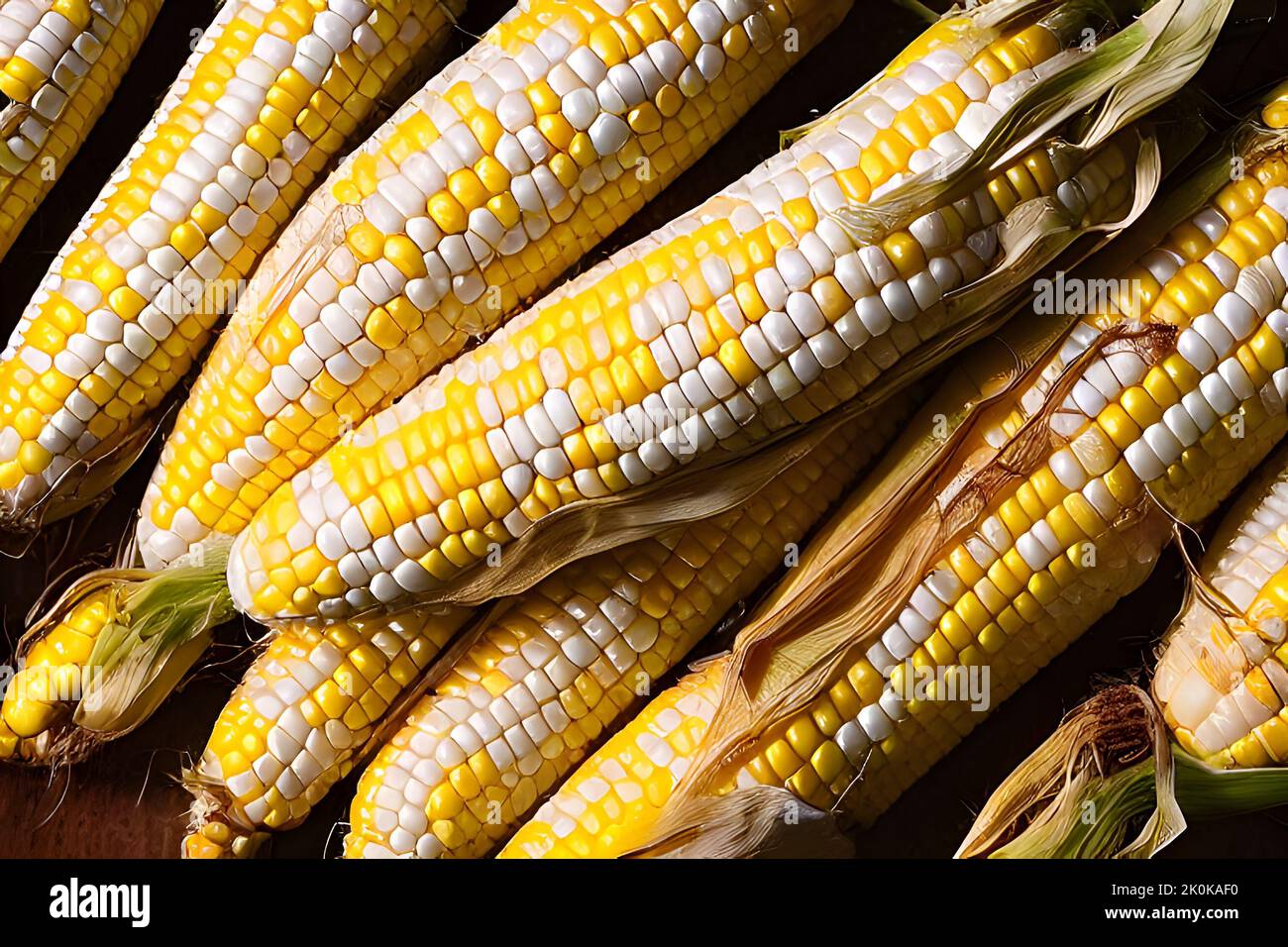 A top view of yellow and white raw corn Stock Photo - Alamy
