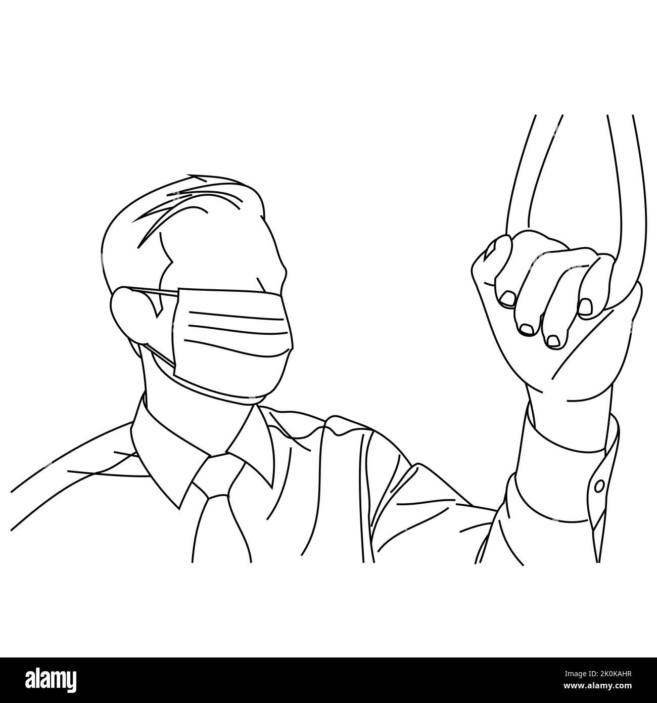 An illustration drawing of a young man sick wearing medical face masks ...
