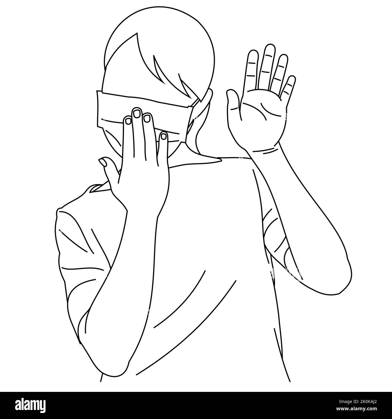 An illustration drawing of a young woman sick wearing medical face ...