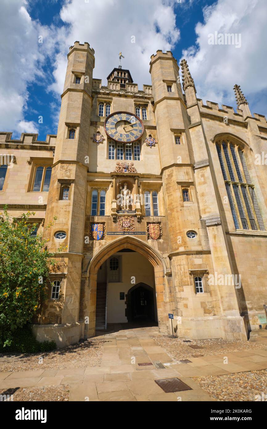The stone Gothic entrance to the Trinity college chapel. In Cambridge ...