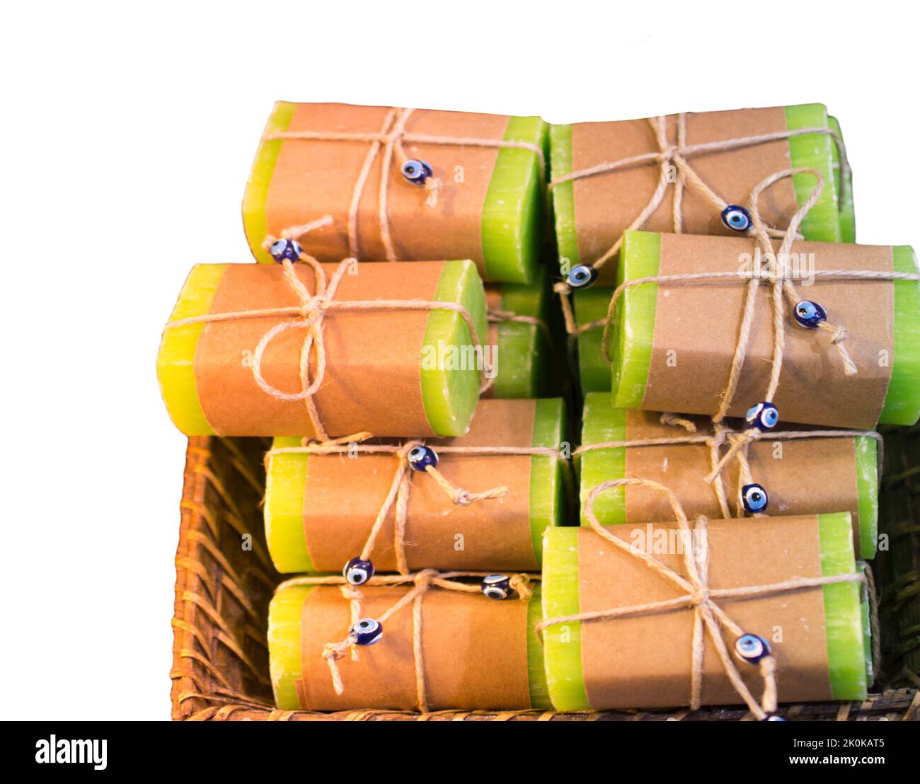 Various isolated homemade bar soaps. Handmade colorful soap, spa bath ...