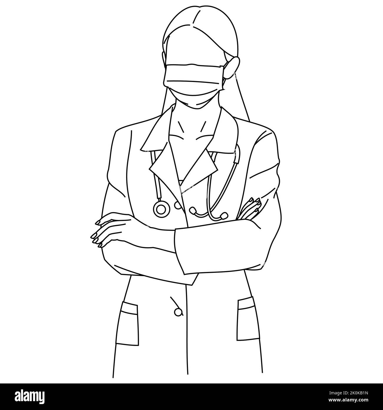 An illustration drawing of a young professional nurse wearing surgical ...