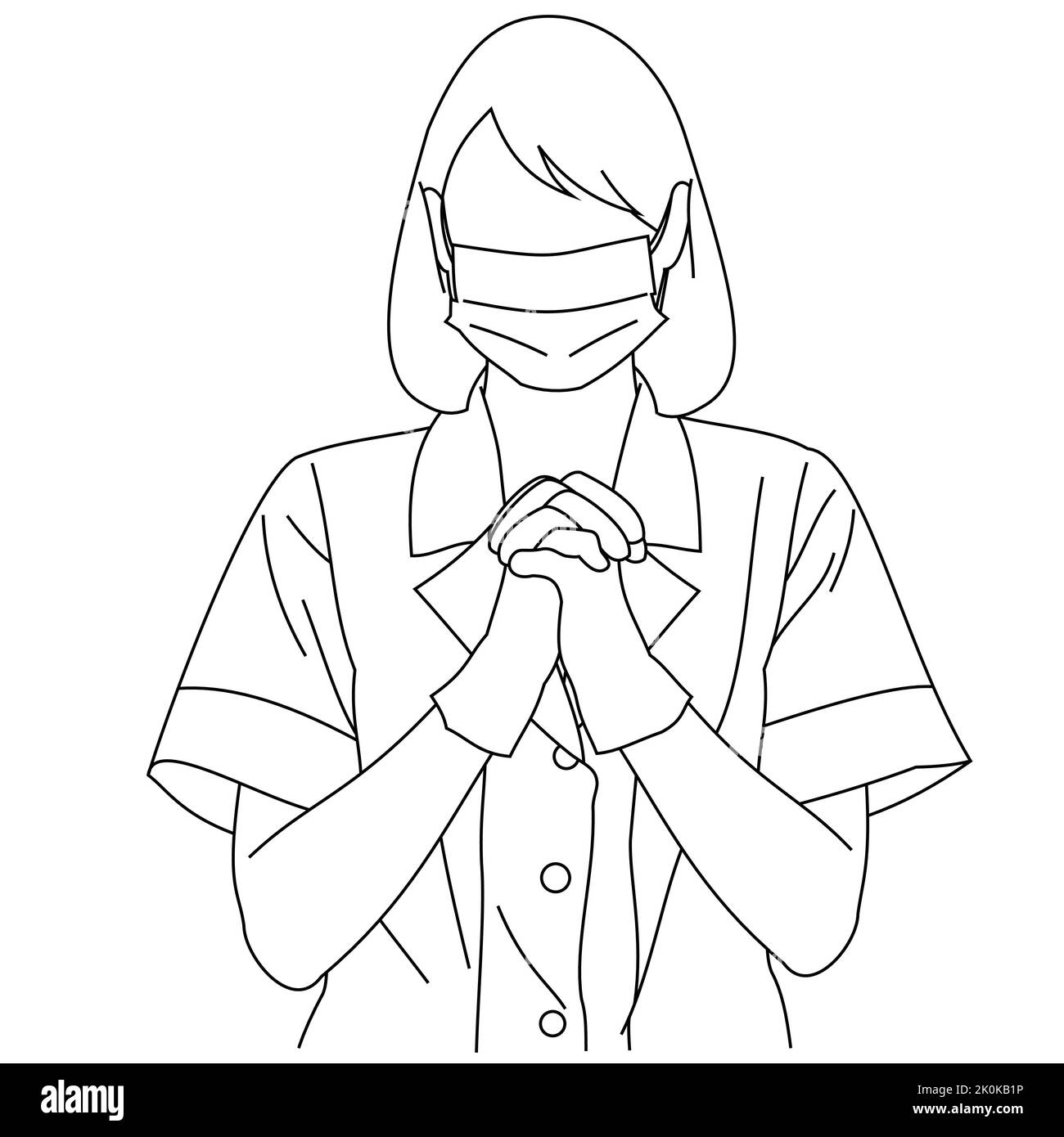 An illustration drawing of a young professional nurse wearing surgical ...