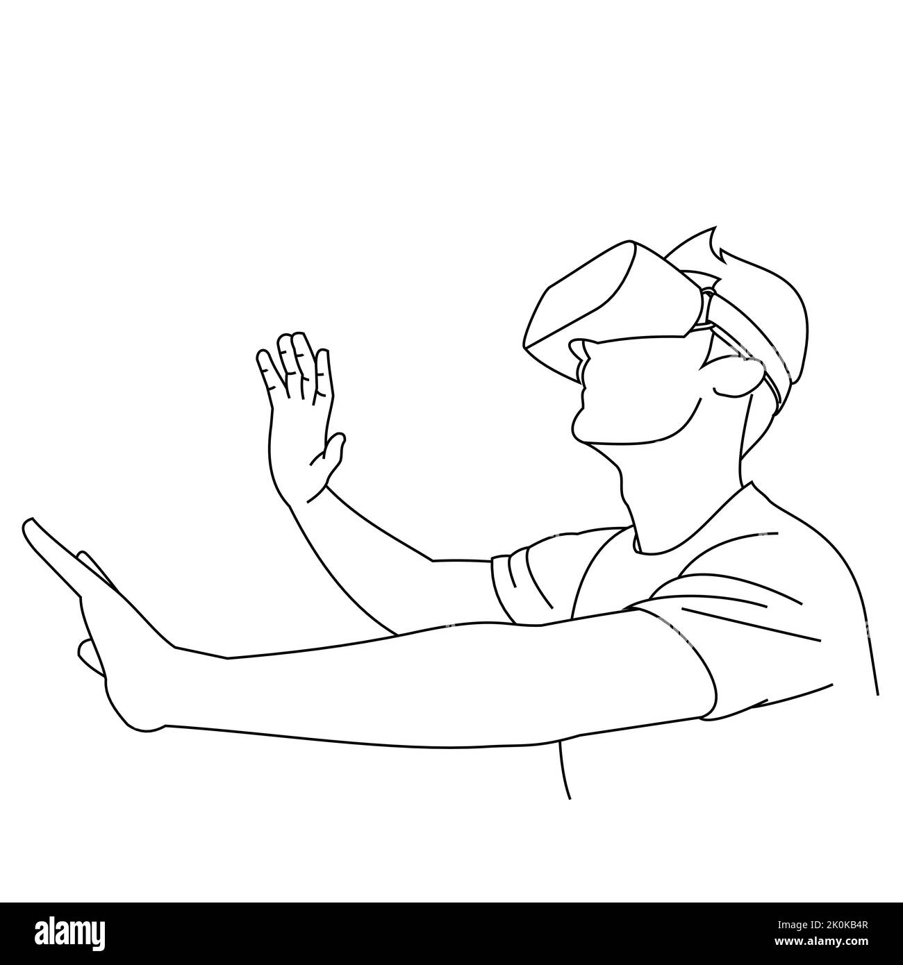 An illustration drawing of a young man using Virtual Reality glasses ... An illustration drawing of a young man using Virtual Reality glasses ...