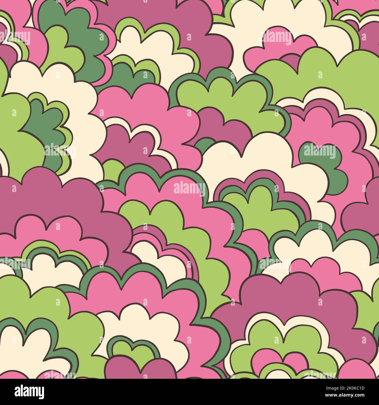 Boho Groovy Retro Psychedelic Clouds Vector Seamless Pattern Stock ...