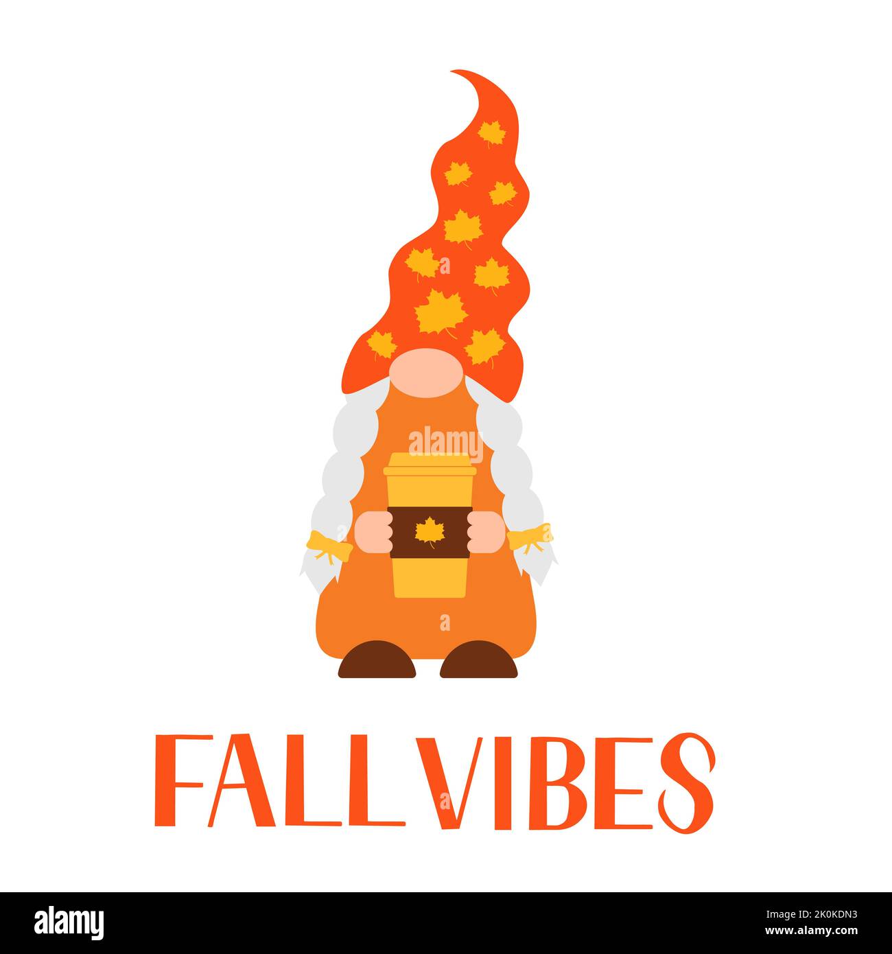 Autumn girl gnome. Fall vibes quote lettering. Vector template for ...