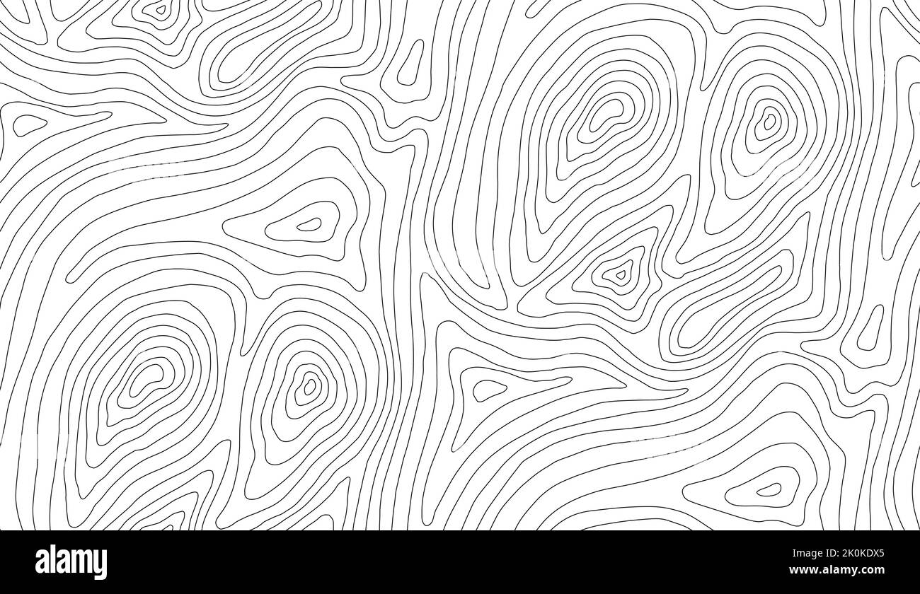 Seamless vector topographic map background white on dark. Line ...