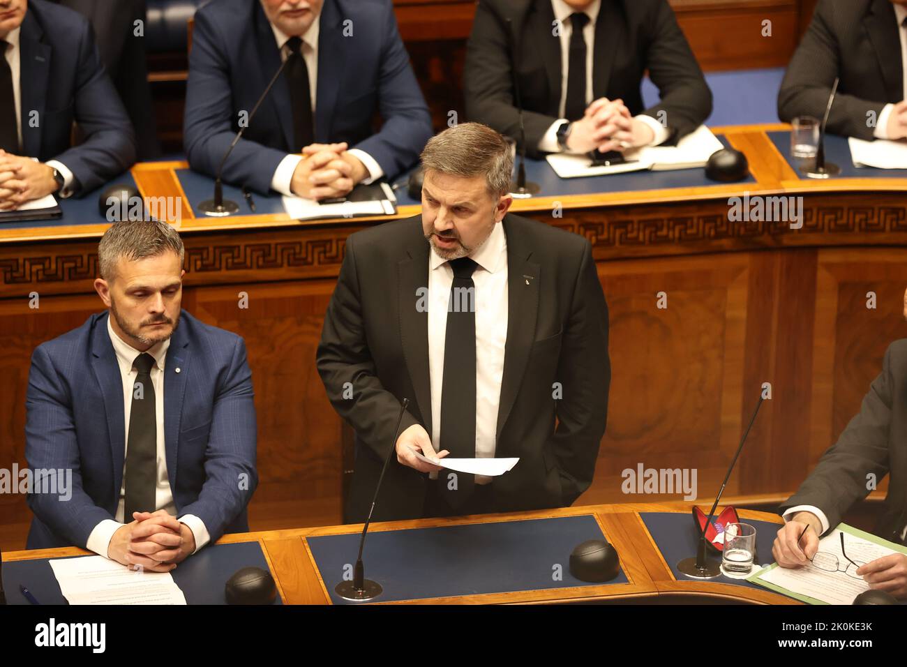 Robin Swann giving a tribute in the Northern Ireland Assembly Chamber ...