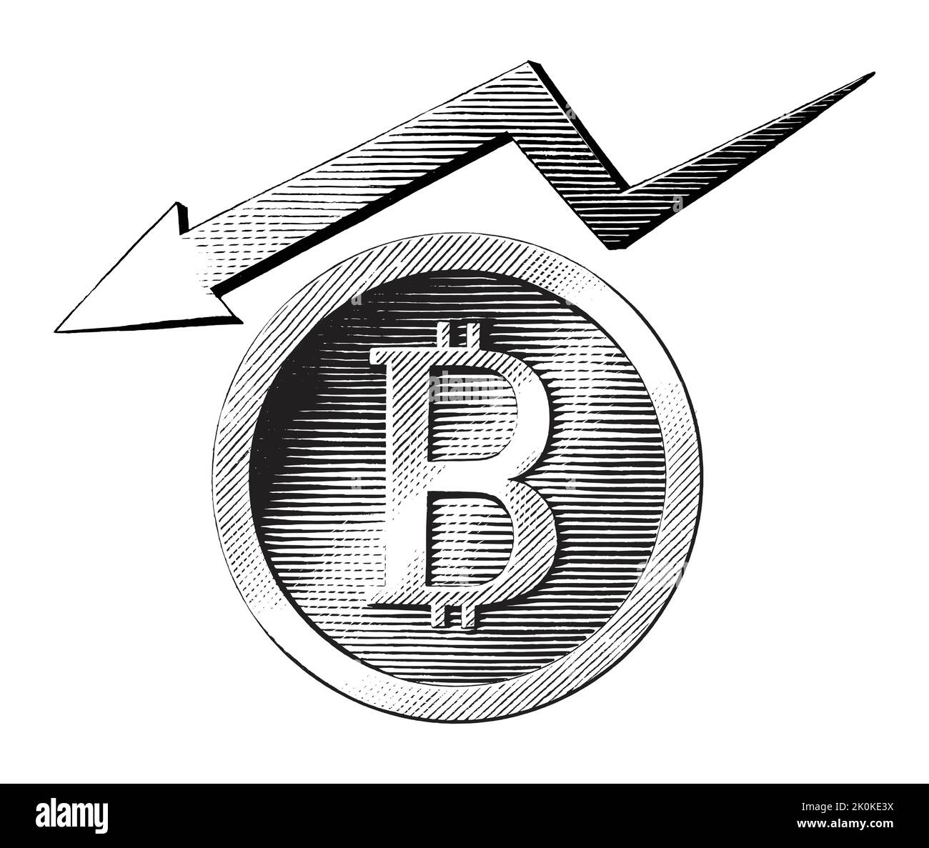 Bitcoin symbol with down trand hand draw vintage engraving style Stock ...