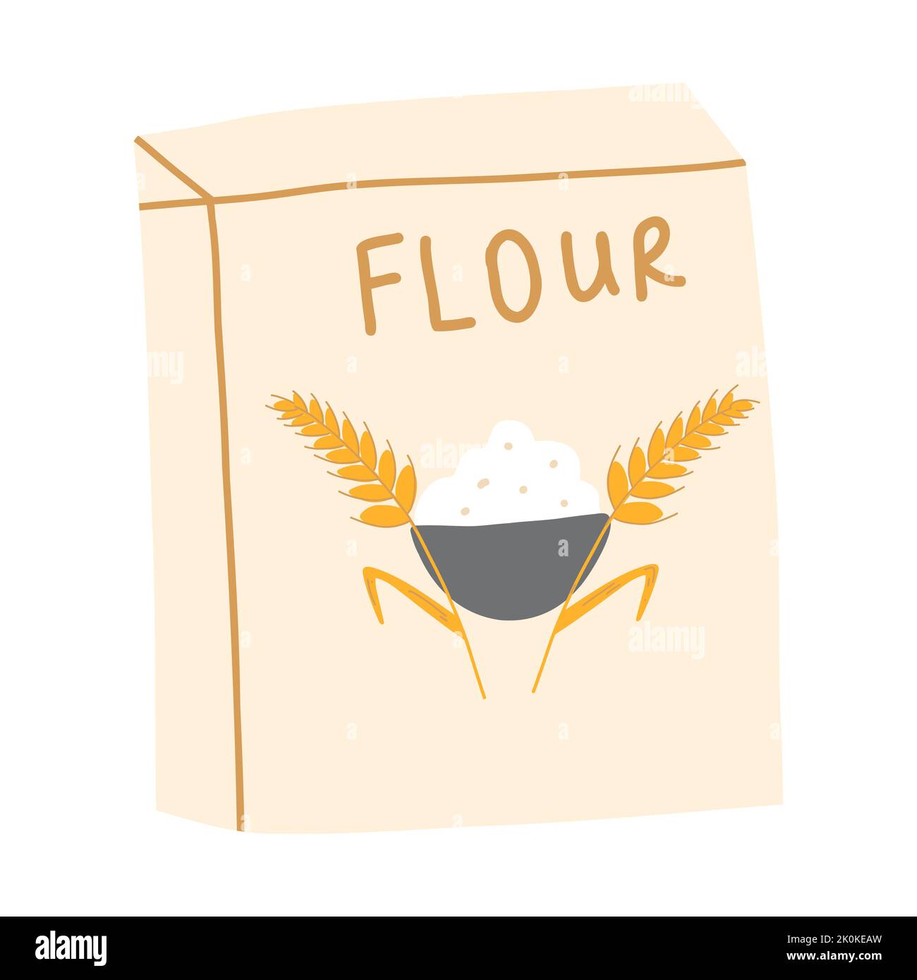 Flour bag in cartoon flat style. Vector illustration of sack, baking ...