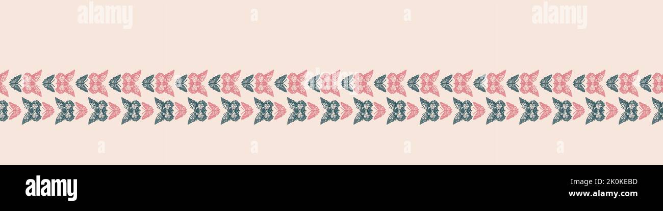 Retro butterfly seamless border. 70s style ecological insect garden ...