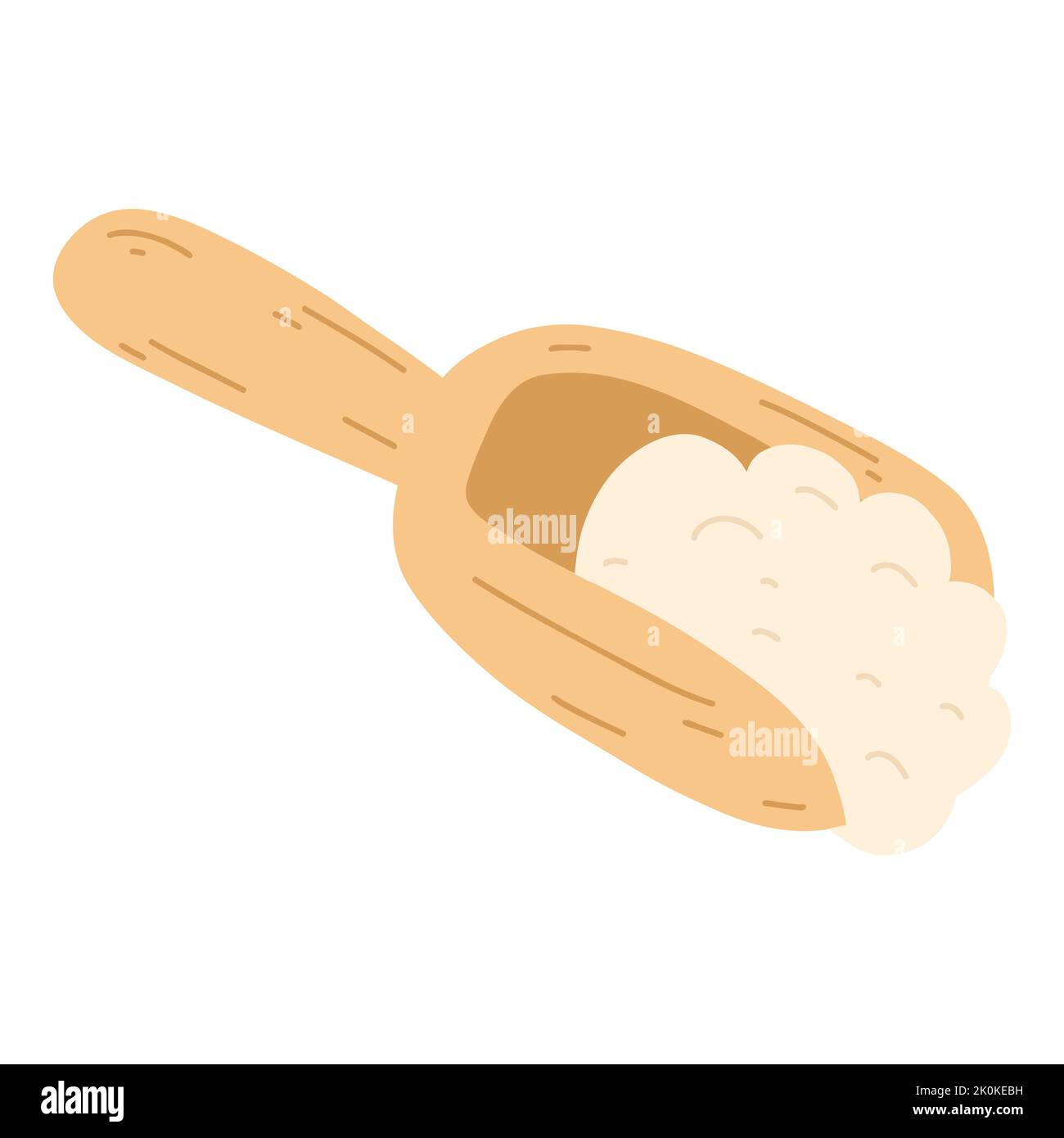 Wooden scoop with flour in hand drawn flat style. Vector illustration ...
