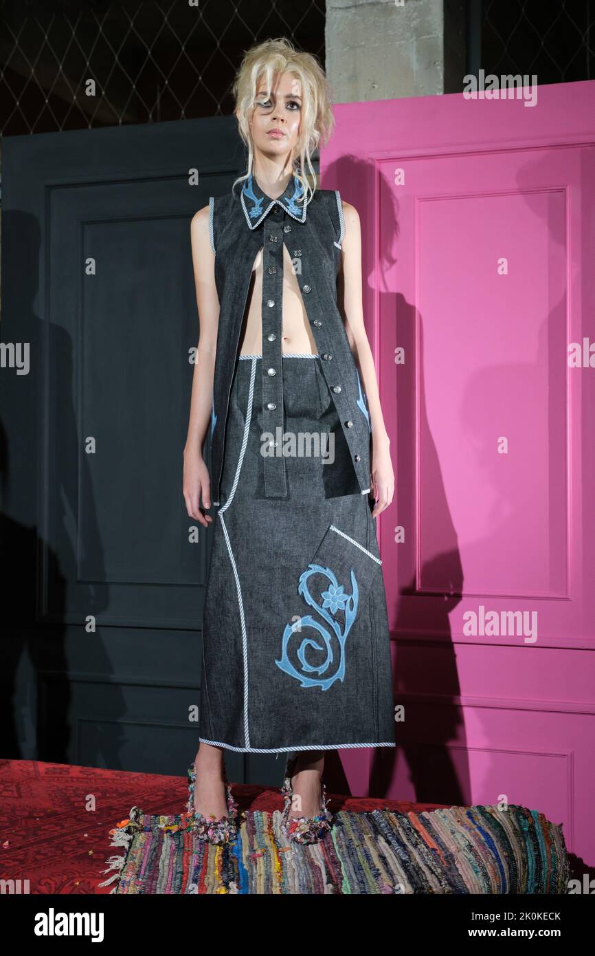 Madrid, Spain. 12th Sep, 2022. A model poses in a creation designed by ...