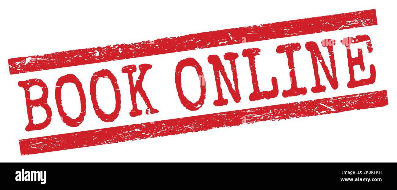 BOOK ONLINE text written on red grungy lines stamp sign Stock Photo - Alamy