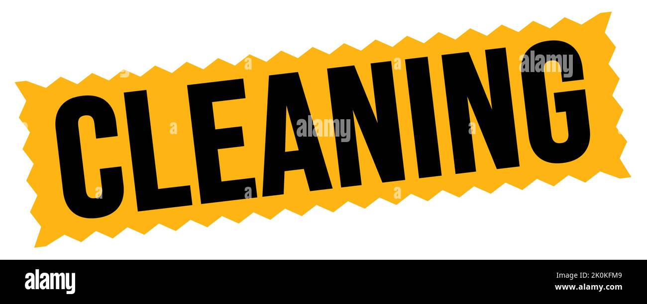 CLEANING text written on orange-black zig-zag stamp sign Stock Photo ...