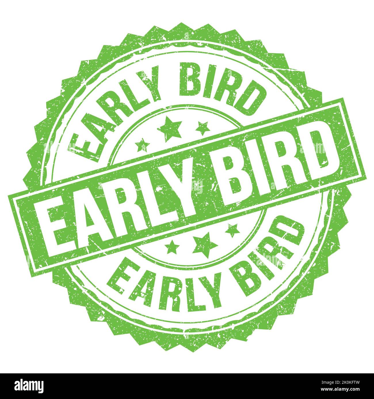 EARLY BIRD text written on green round stamp sign Stock Photo - Alamy