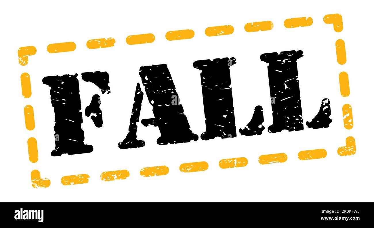 FALL text written on yellow-black dash stamp sign Stock Photo - Alamy